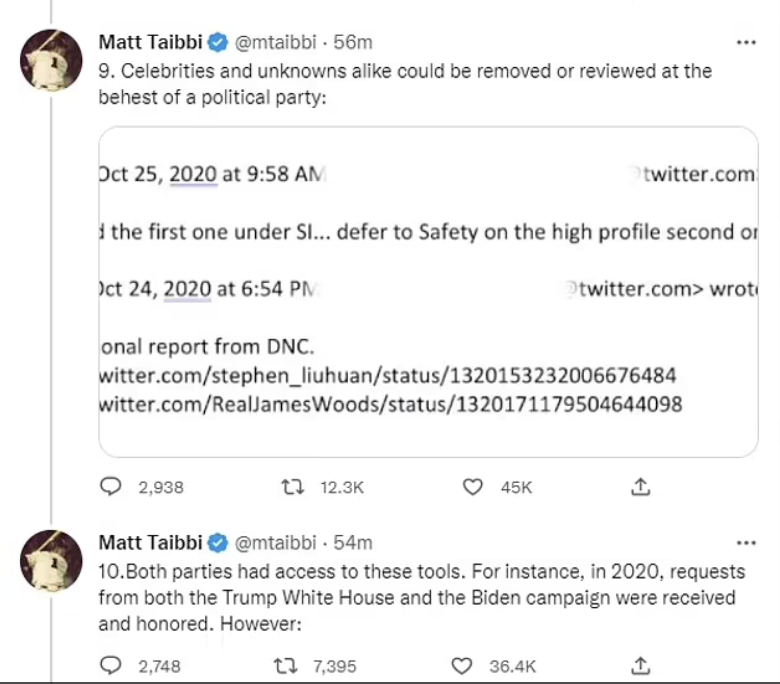 The Full Set of Tweets Shared by Journalist Matt Taibbi Exposing ...